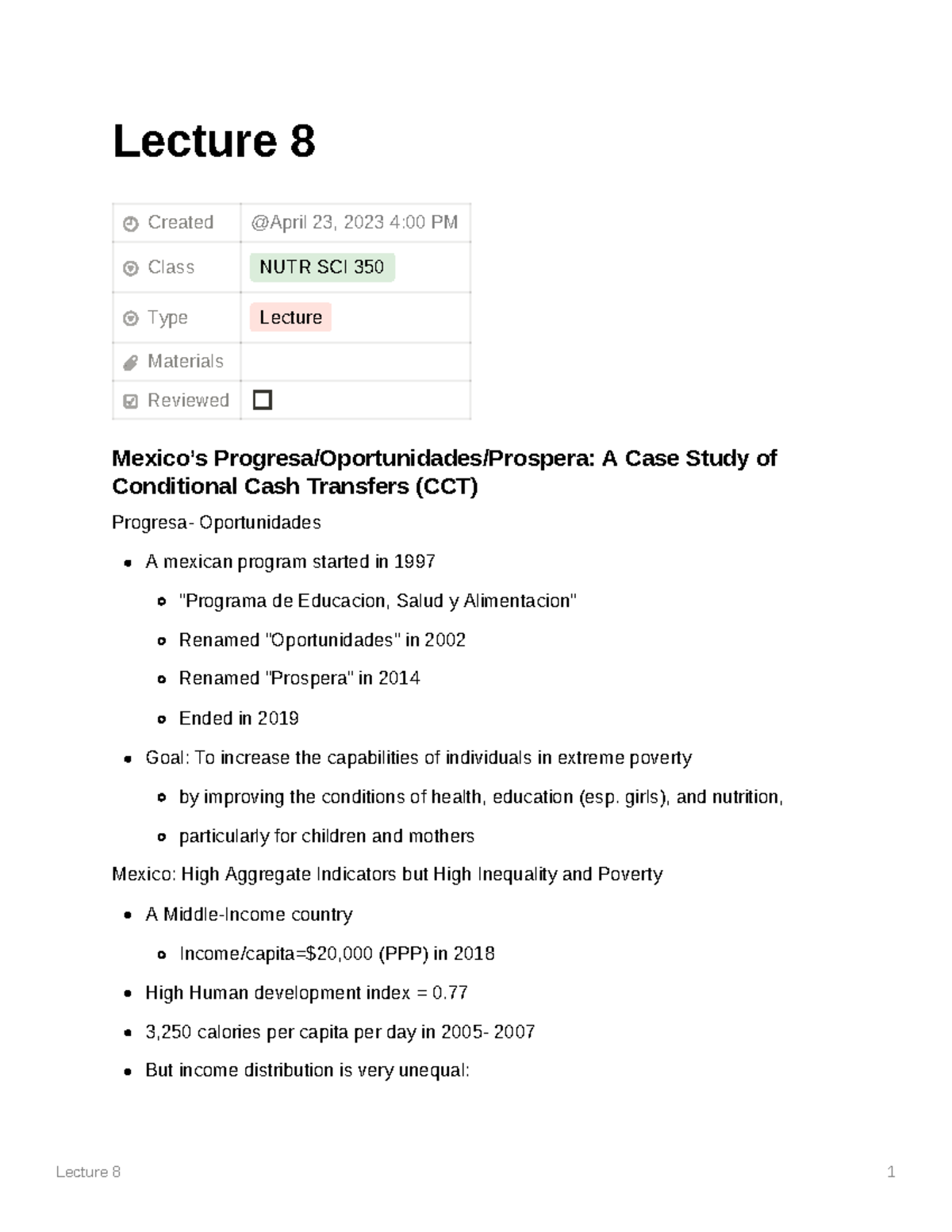 Nutri Sci 350: Lecture 16 - Lecture 8 Created Class NUTR SCI 350 Type Lecture Materials Reviewed ...
