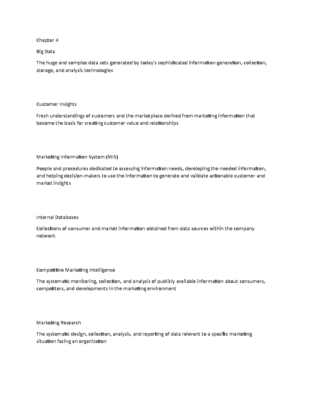 Chapter 4 mkt - Chapter 4 Big Data The huge and complex data sets ...