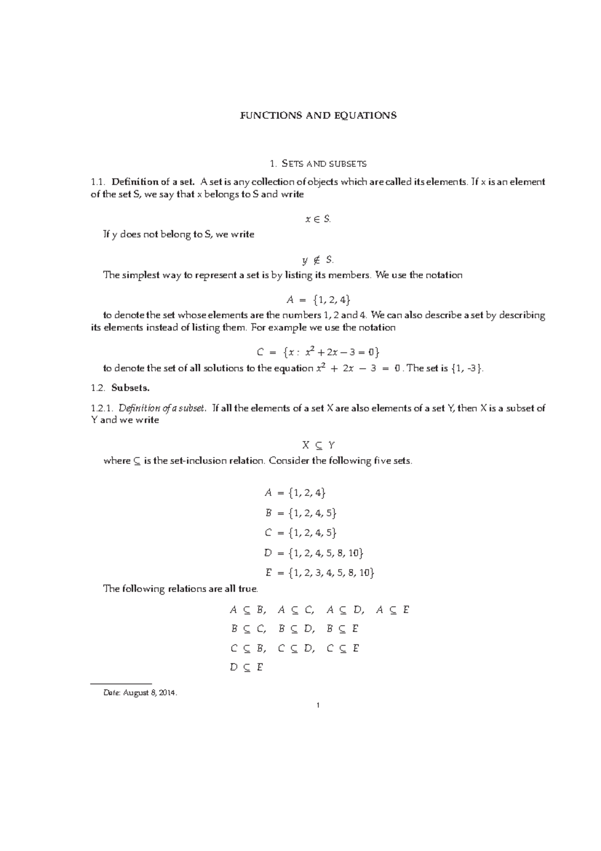 Lecture notes, lecture FUNCTIONS AND EQUATIONS - FUNCTIONS AND ...