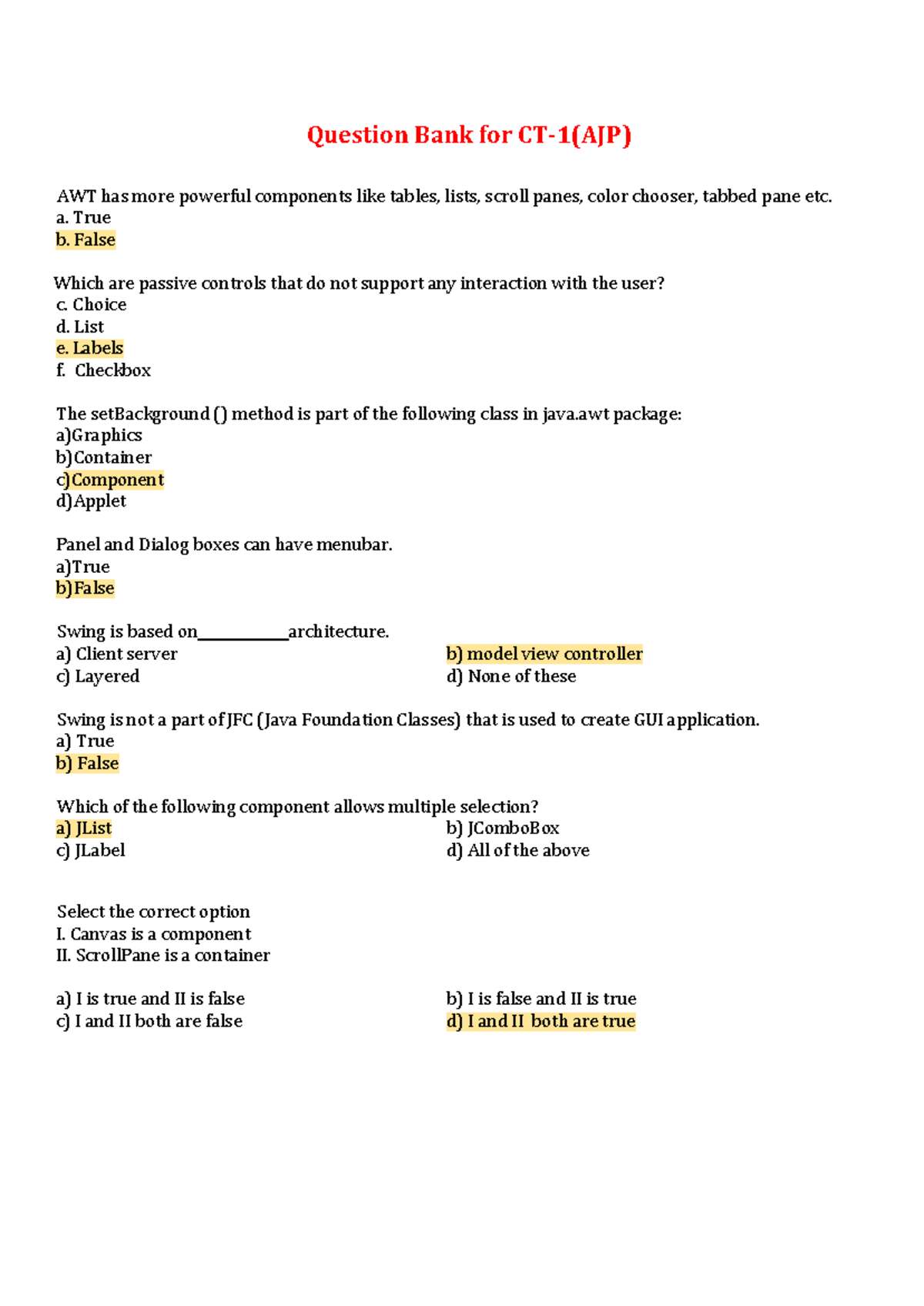 AJP CT 1 QB-1 - For practice purpose - Question Bank for CT-1(AJP) AWT ...