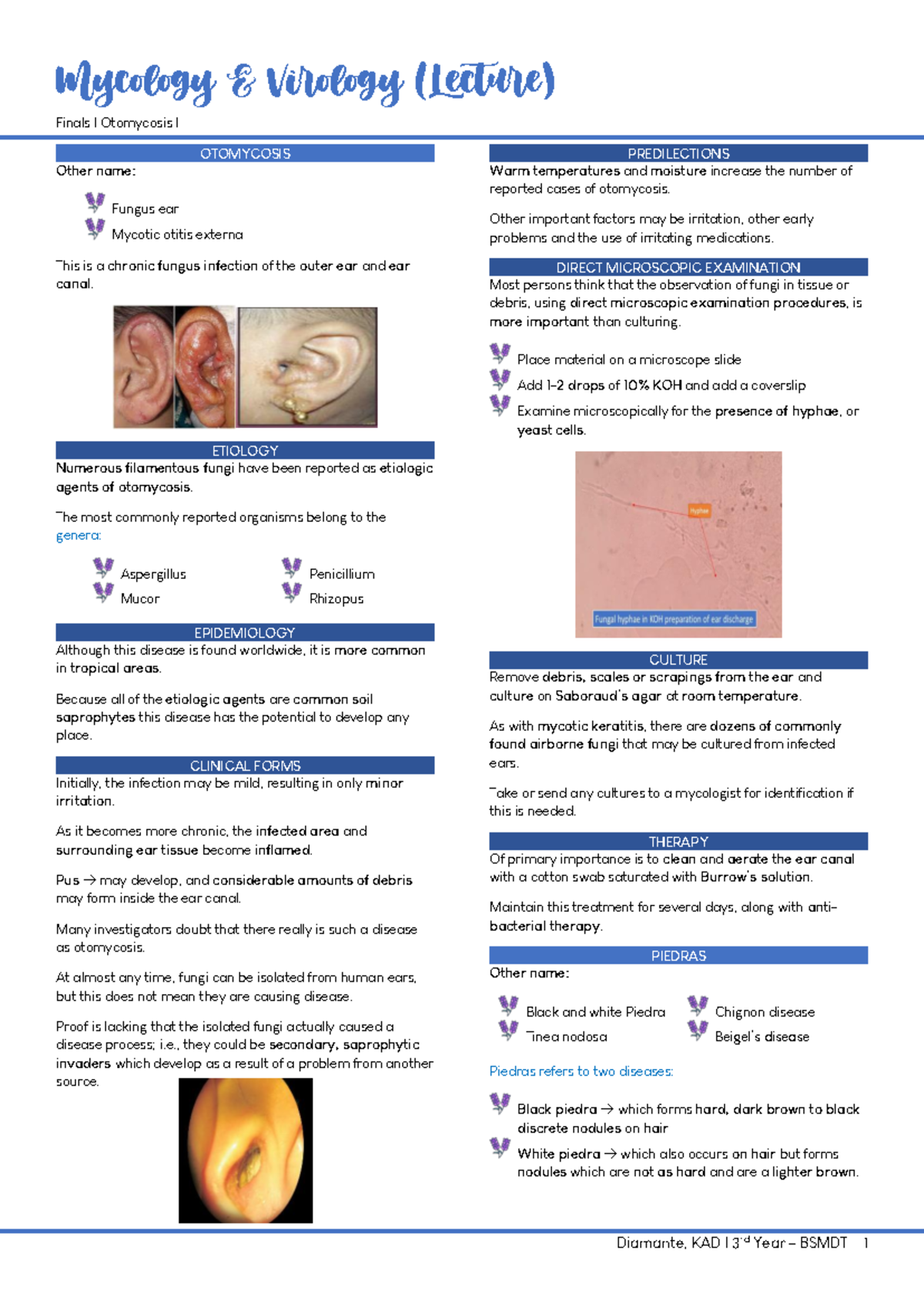 Copy-of-Myco Viro Lec Finals Otomycosis - Mycology & Virology (Lecture ...