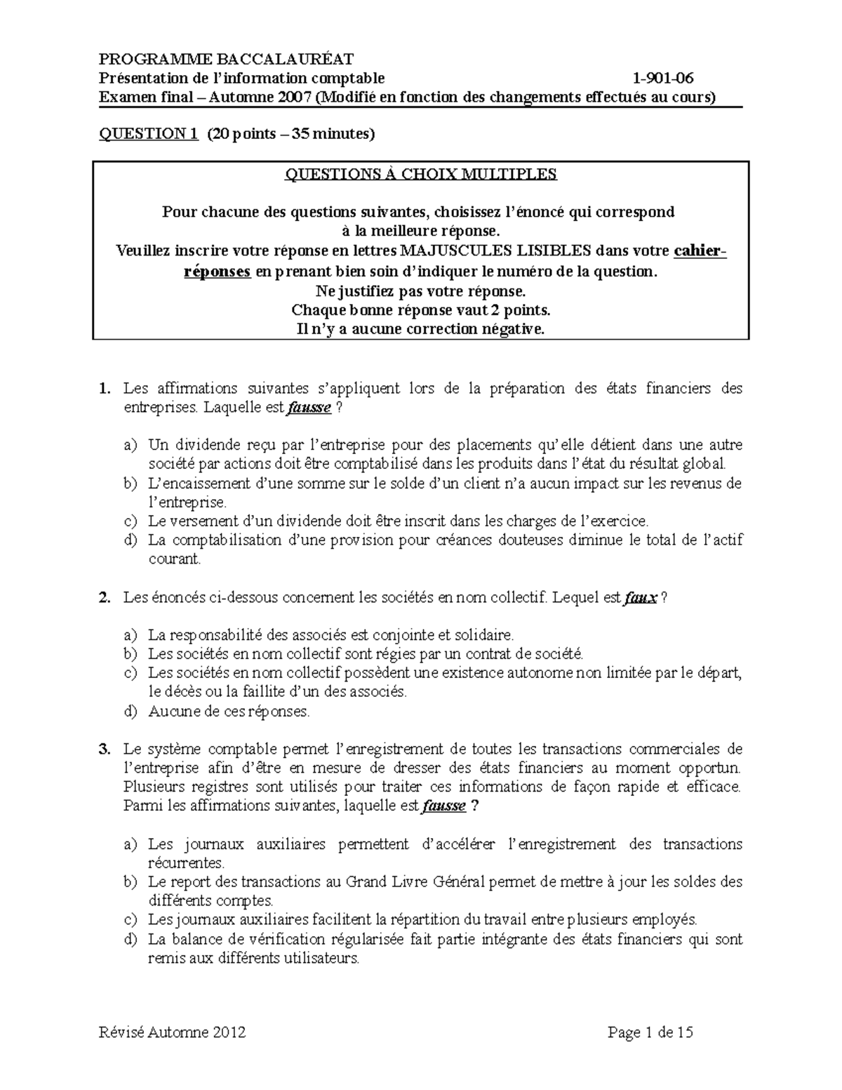 Exam final test 10 Décembre 2016, questions et réponses - PROGRAMME ...