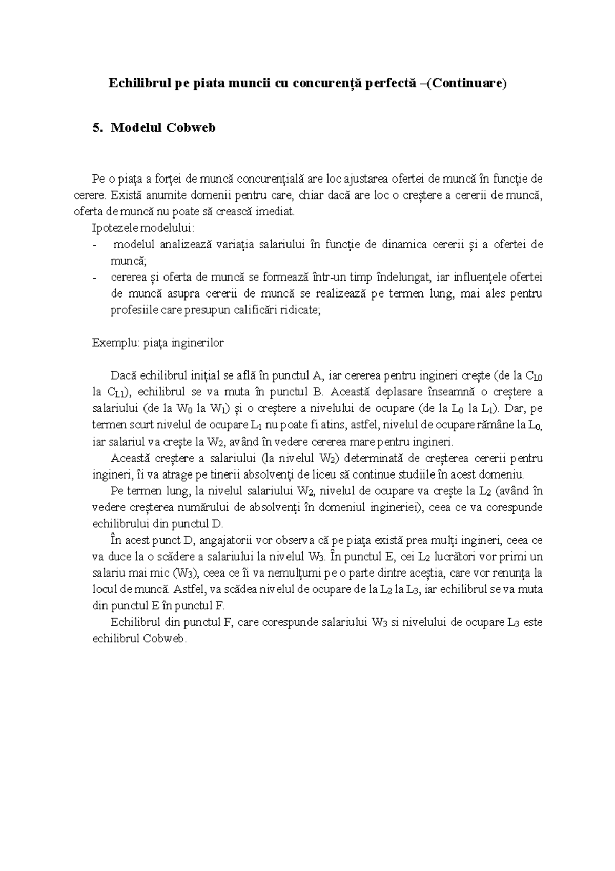 Cobweb - ECONOMIA MUNCII - Echilibrul pe piata muncii cu concurență ...