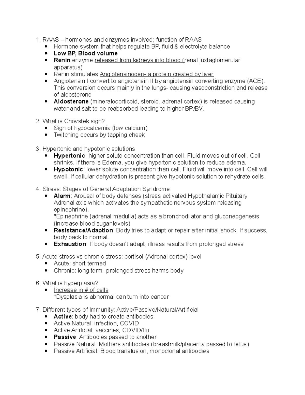 Pathopharm exam 1 study guide - RAAS – hormones and enzymes involved ...