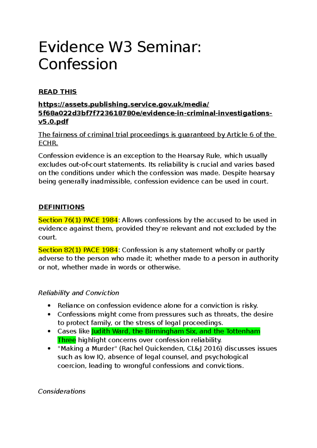 Confession Document Summary - Evidence W3 Seminar: Confession READ THIS ...