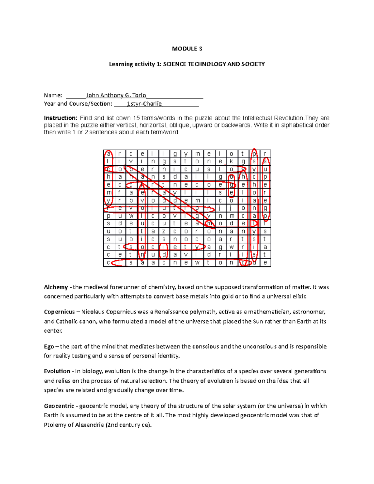 Activity 1 ( Module 3) JOHN Anthony Torio - MODULE 3 Learning activity 1: SCIENCE TECHNOLOGY AND ...