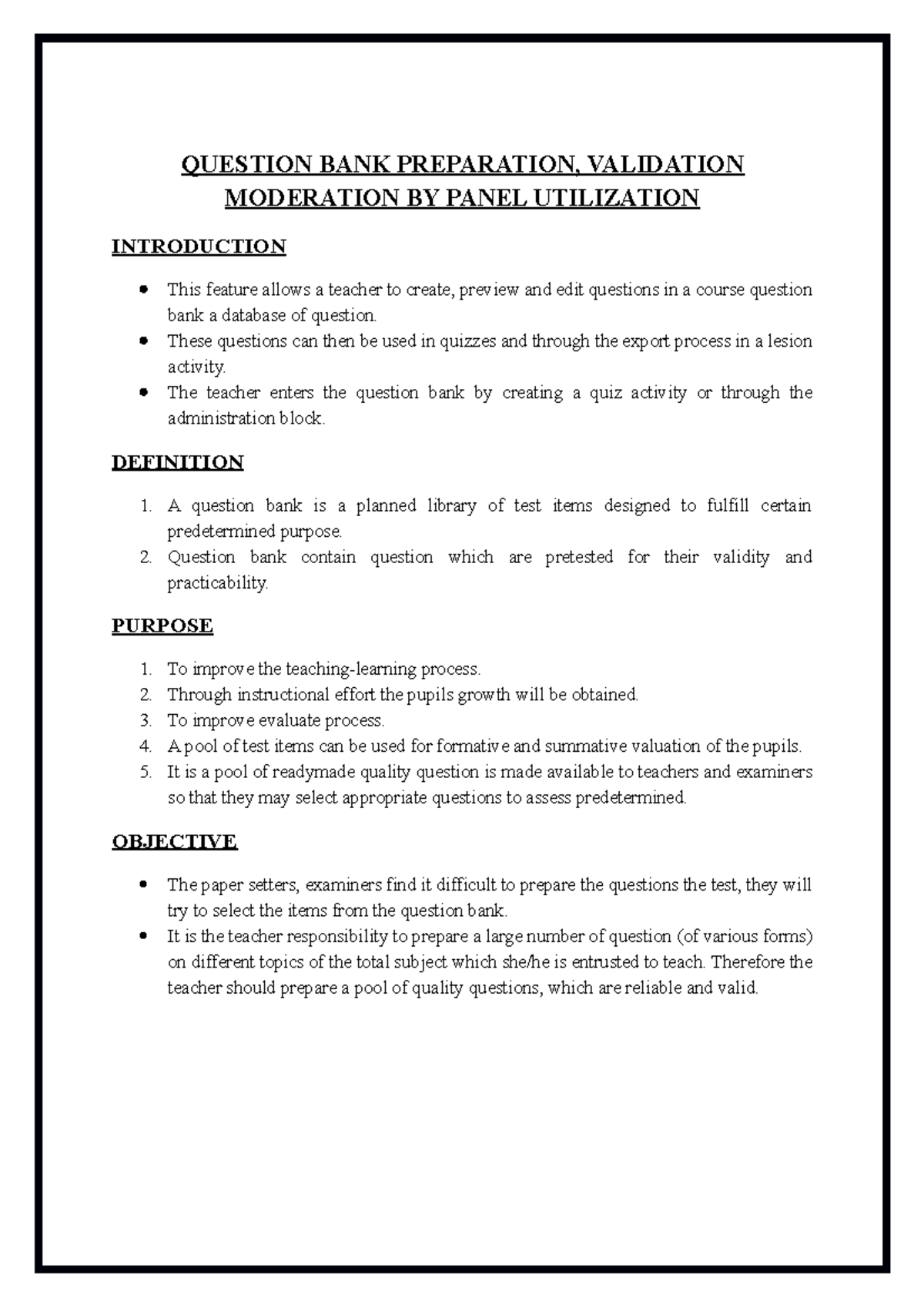 Question BANK Preparation - QUESTION BANK PREPARATION, VALIDATION ...