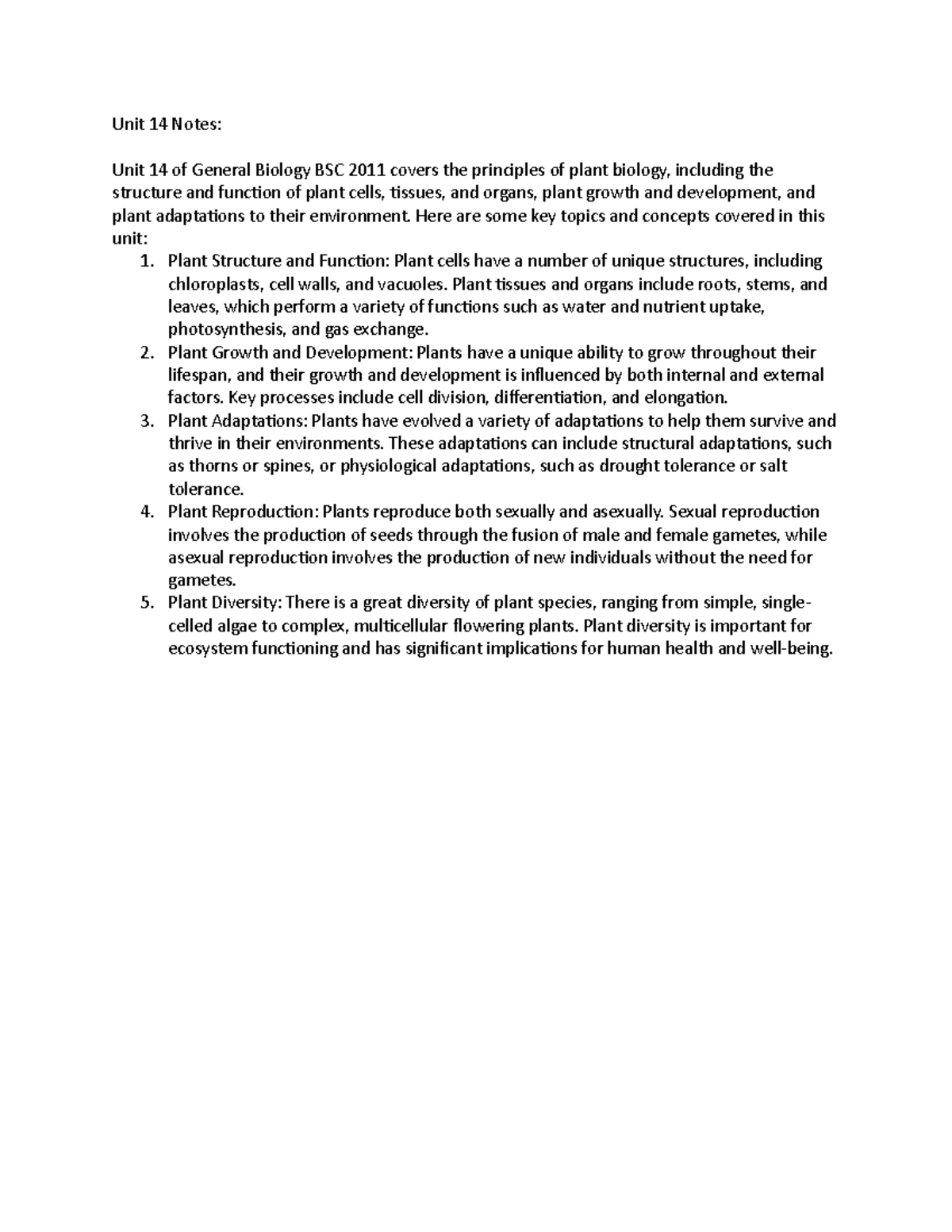 Unit 14 Notes - Unit 14 Notes: Unit 14 of General Biology BSC 2011 ...