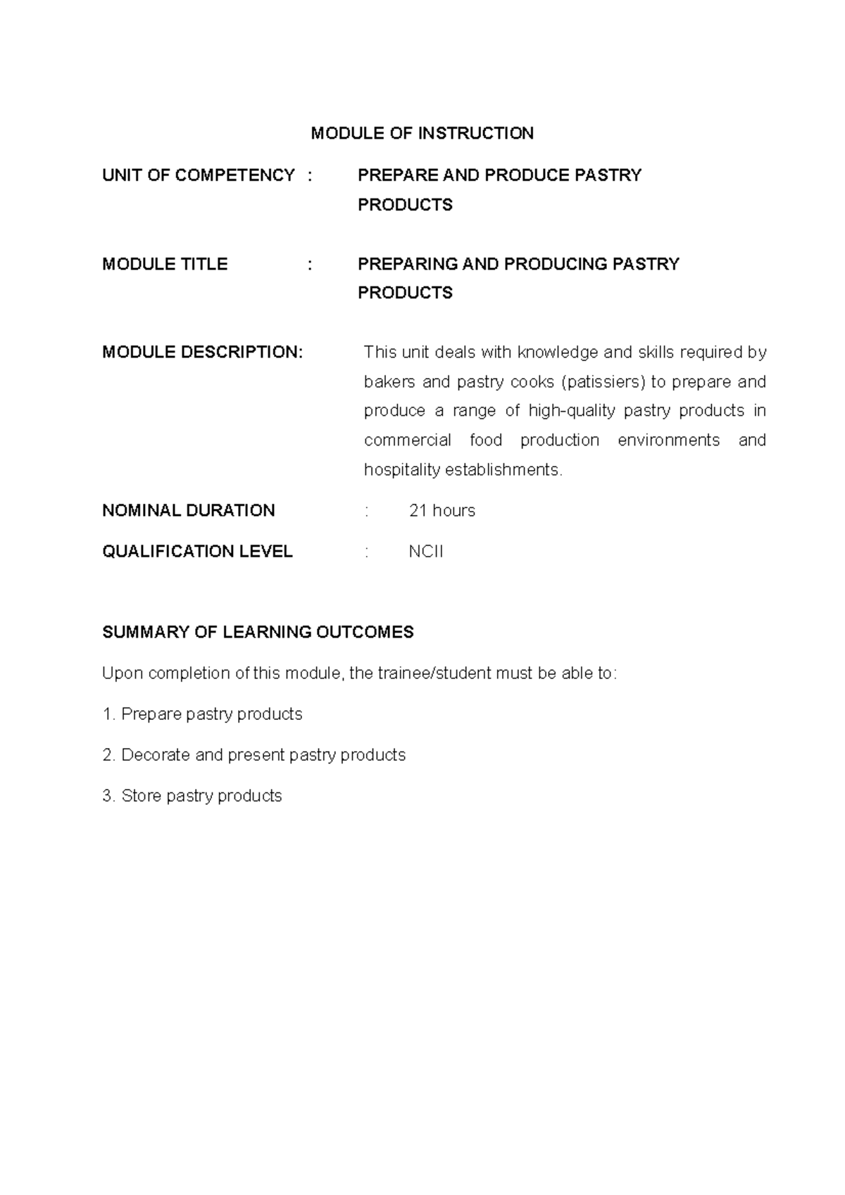 Module OF Instruction bpp - MODULE OF INSTRUCTION UNIT OF COMPETENCY ...