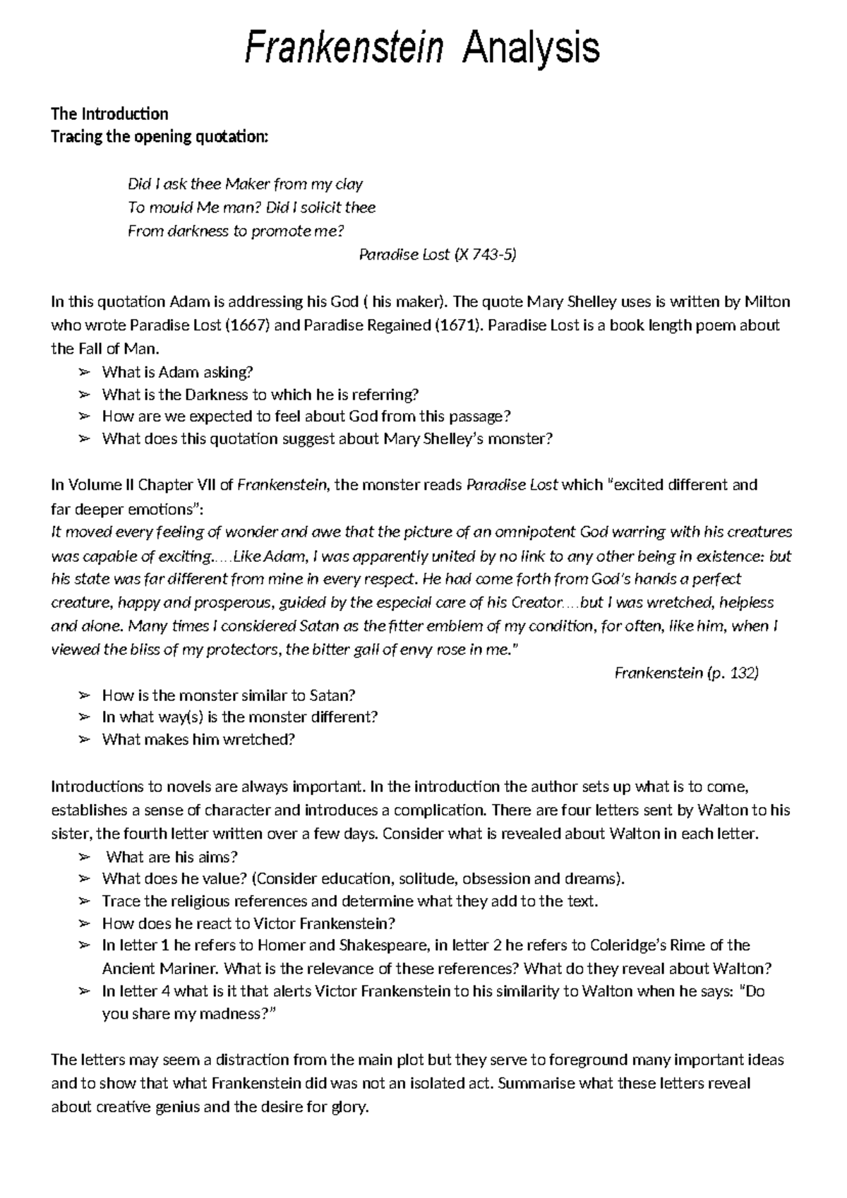 Frankenstein Analysis - The Introduction Tracing the opening quotation ...