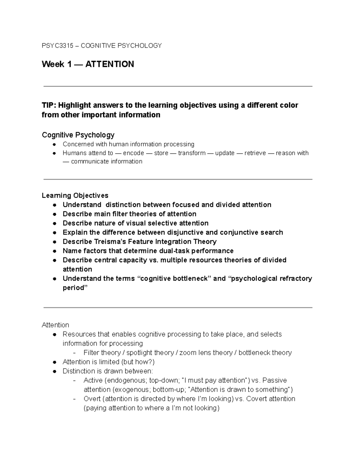 PSYC3315 (Cognitive Psychology) - PSYC3315 – COGNITIVE PSYCHOLOGY Week ...