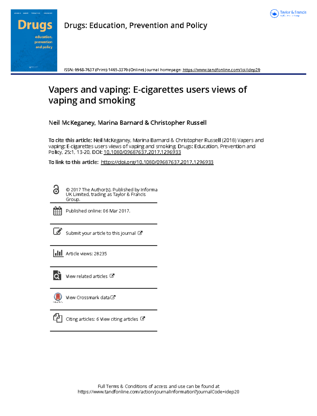 Vapers and vaping E cigarettes users views of vaping and smoking - Full ...