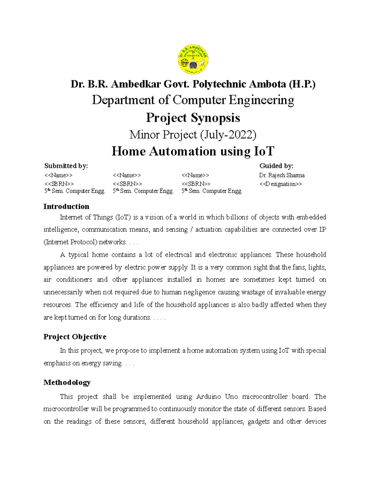 Copy of Project Synopsis - Dr. B. Ambedkar Govt. Polytechnic Ambota (H ...