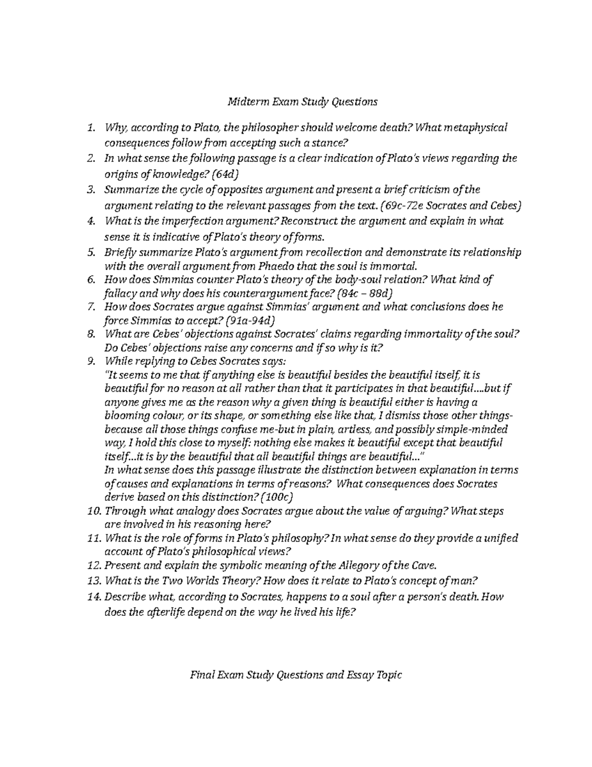 Sample/practice Exam 2015, Questions - Midterm Exam Study Questions 1 ...