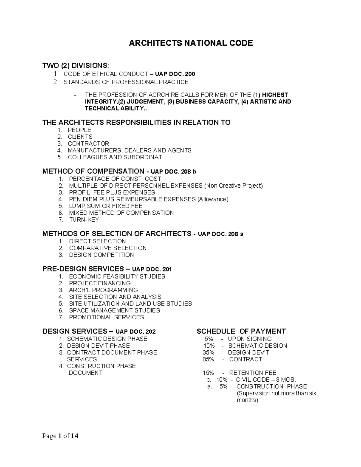 Architects National CODE - ARCHITECTS NATIONAL CODE TWO (2) DIVISIONS ...