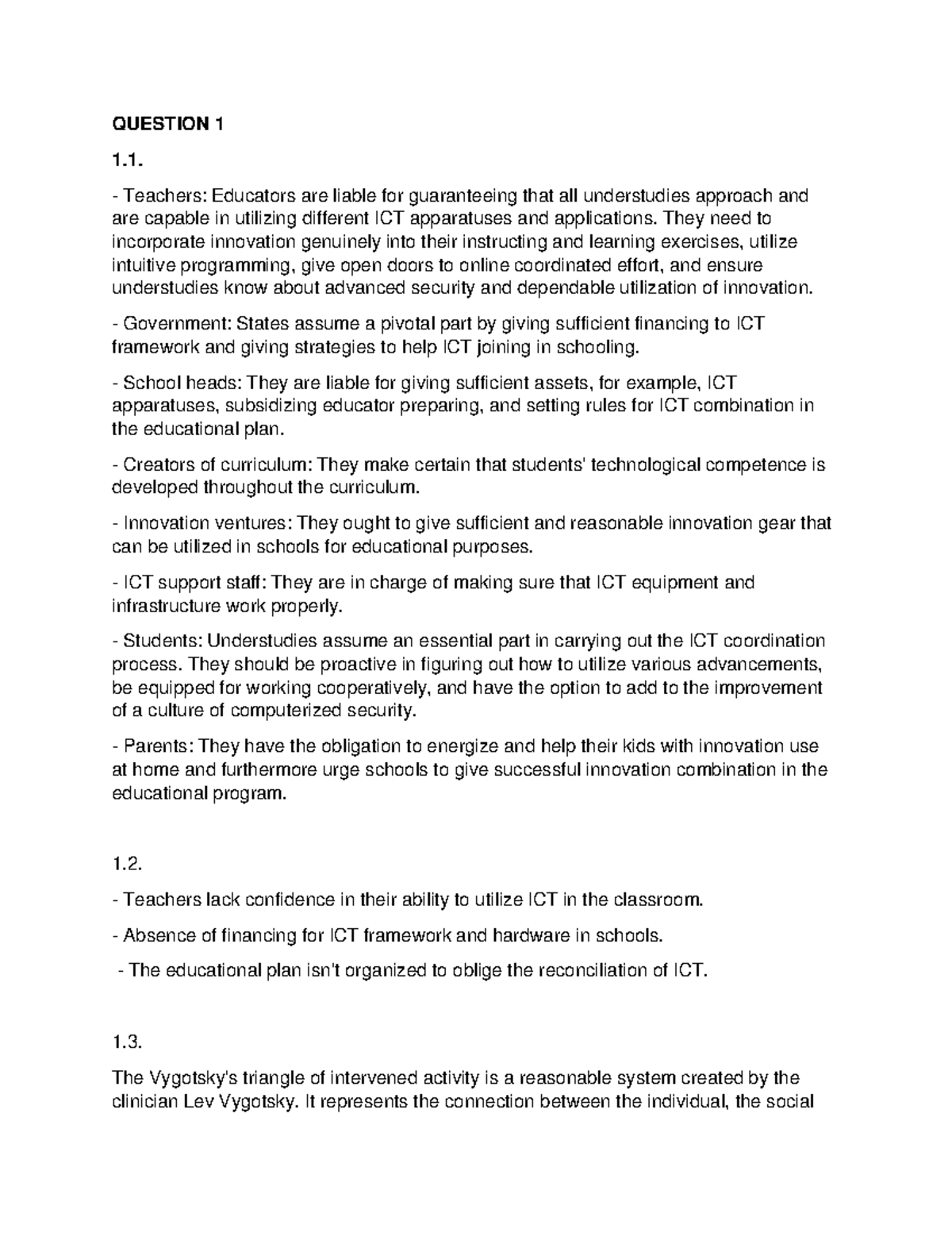 CIC2601 Assignment 3 - QUESTION 1 1. Teachers: Educators are liable for ...