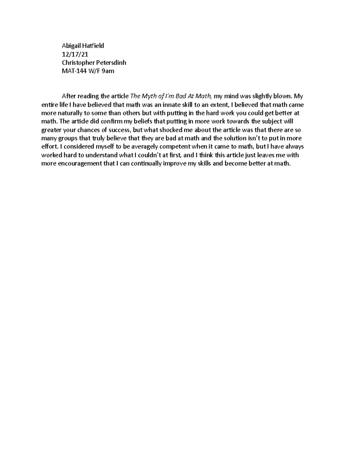 The myth of im bad at math- participation opportunity - Abigail ...