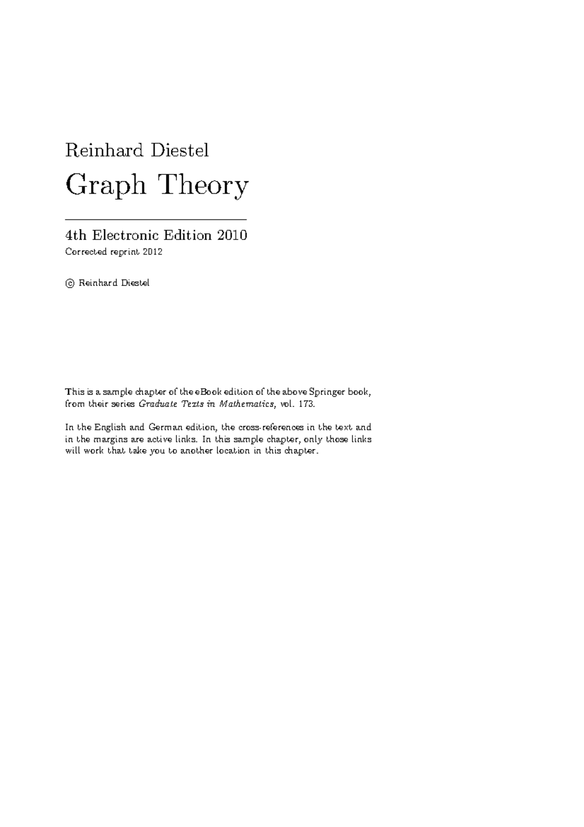 Sample - Graph Theory - Reinhard Diestel Graph Theory 4th Electronic ...