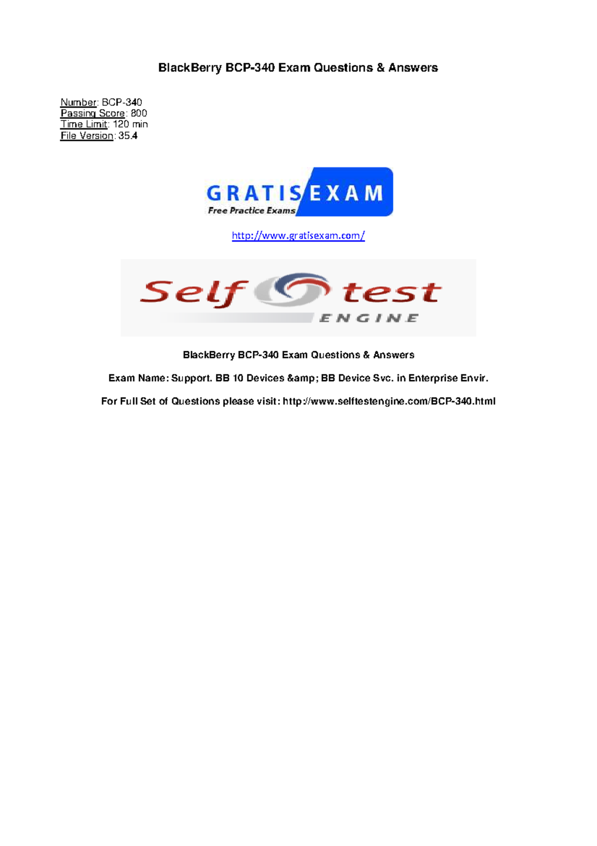 Gratisexam.com Black Berry.Selftestengine.BCP 340.v2014 01 03.by ...