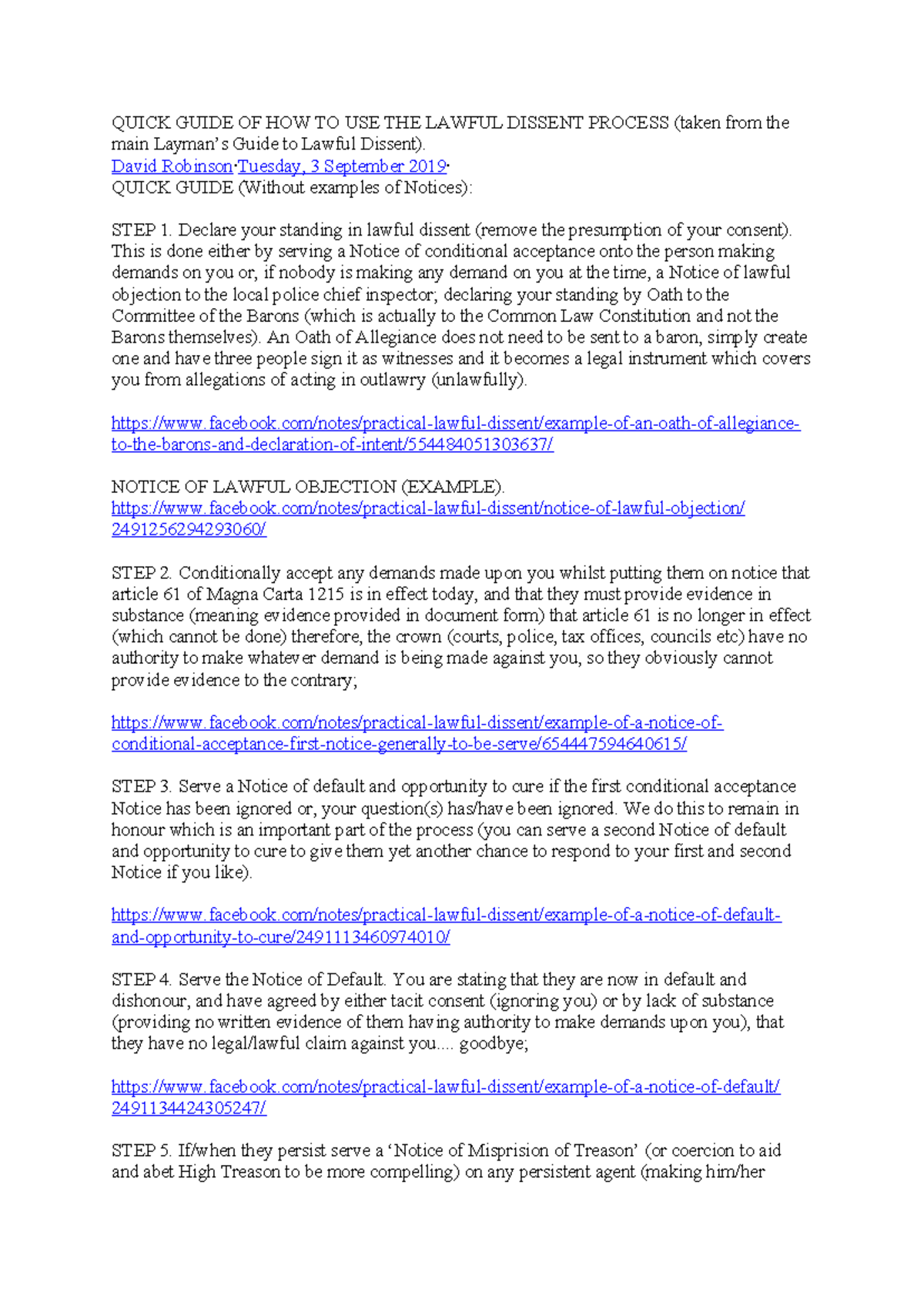 Quick Guide OF HOW TO USE THE Lawful Dissent Process - QUICK GUIDE OF ...