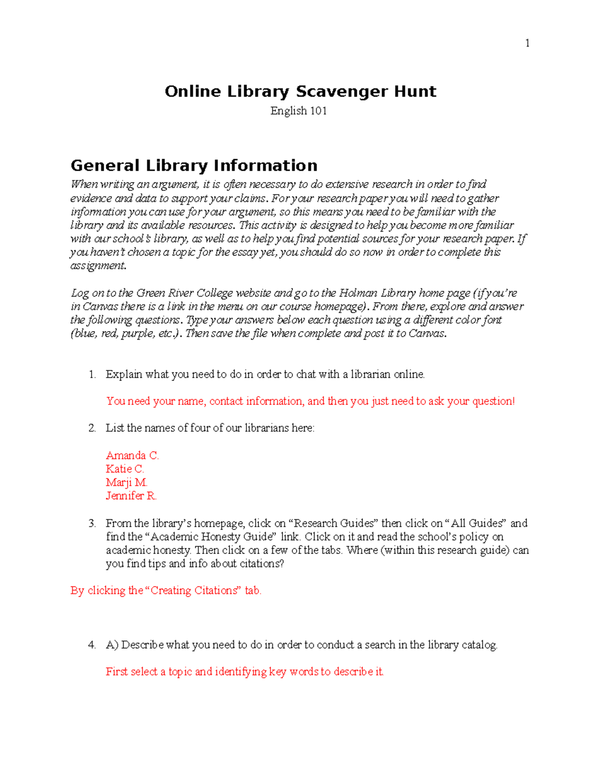 Online Library Scavenger Hunt Eng 101 - Online Library Scavenger Hunt ...