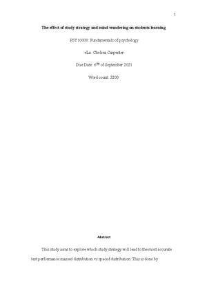 Foundations of Psychology Essay 1 - The Effects of Massed Practice versus Distributed Practice ...