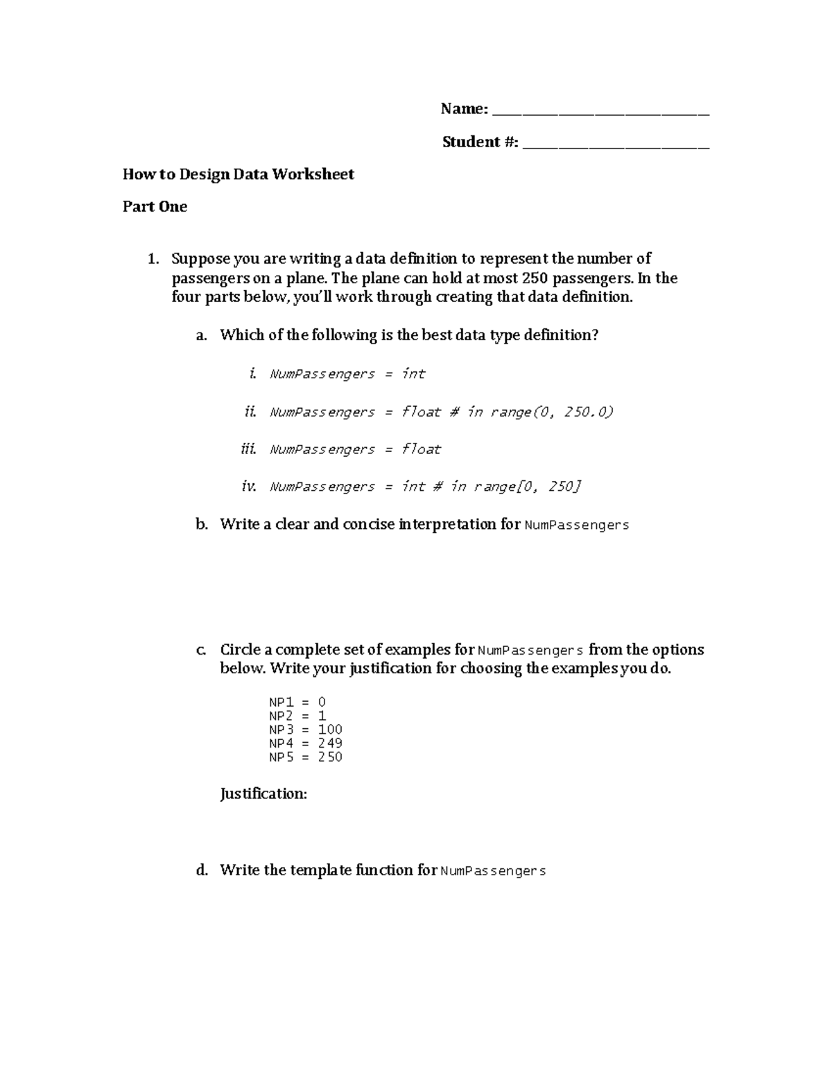 How to Design Data Worksheet - Name ...