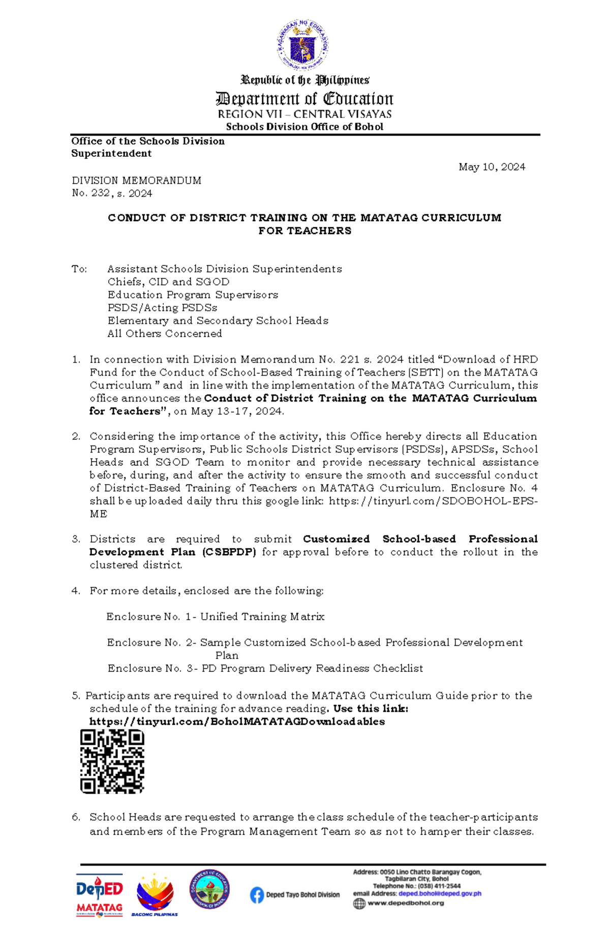 Conduct OF District Training ON THE Matatag Curriculum - Republic of ...