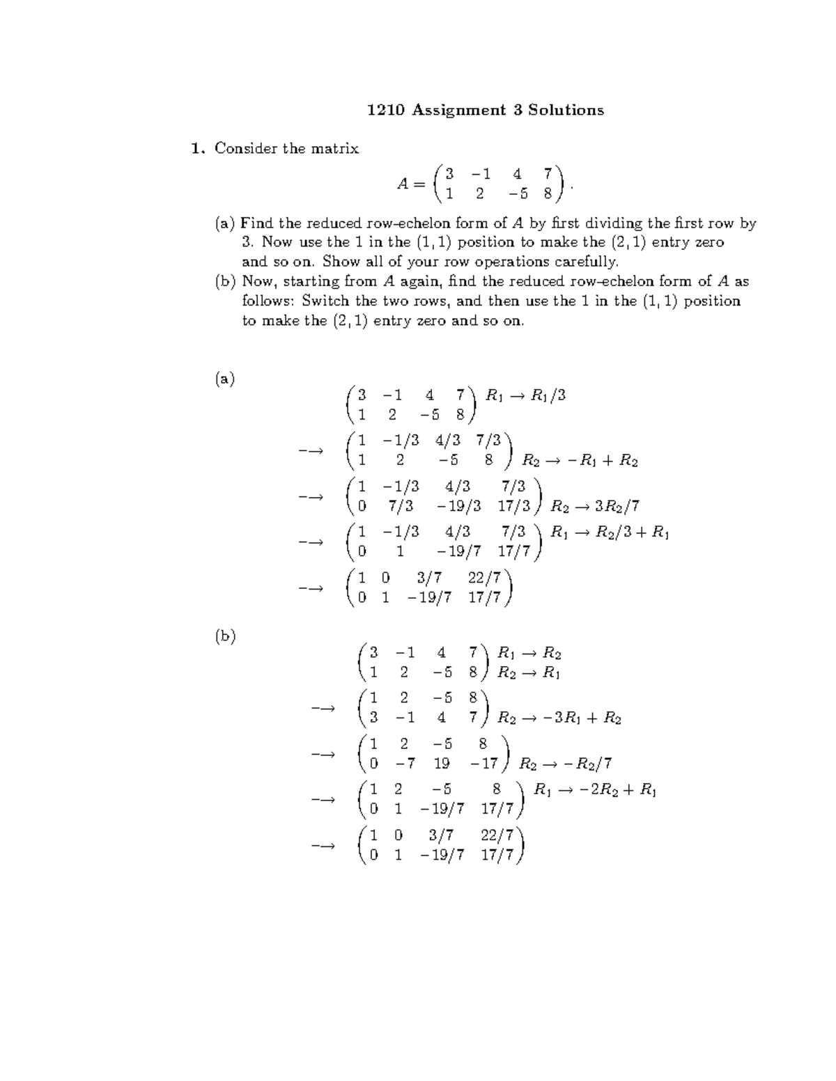 F19asst3sols - Techniques Of Classical And Linear Algebra course ...