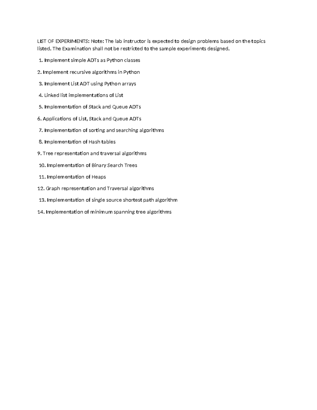 LIST OF Experiments - AD3271 - LIST OF EXPERIMENTS: Note: The lab ...