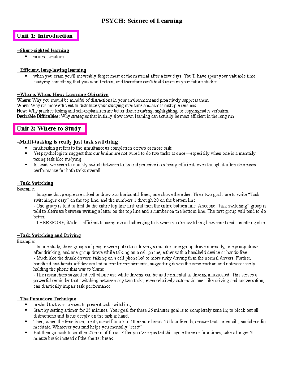 Science of learning module psych 1xx3 - PSYCH: Science of Learning Unit ...