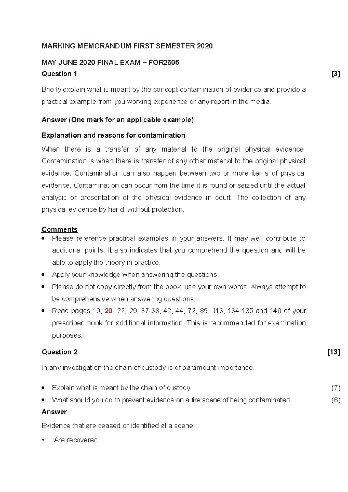 Marking Memorandum First Semester 2020 FOR2605 - MARKING MEMORANDUM ...