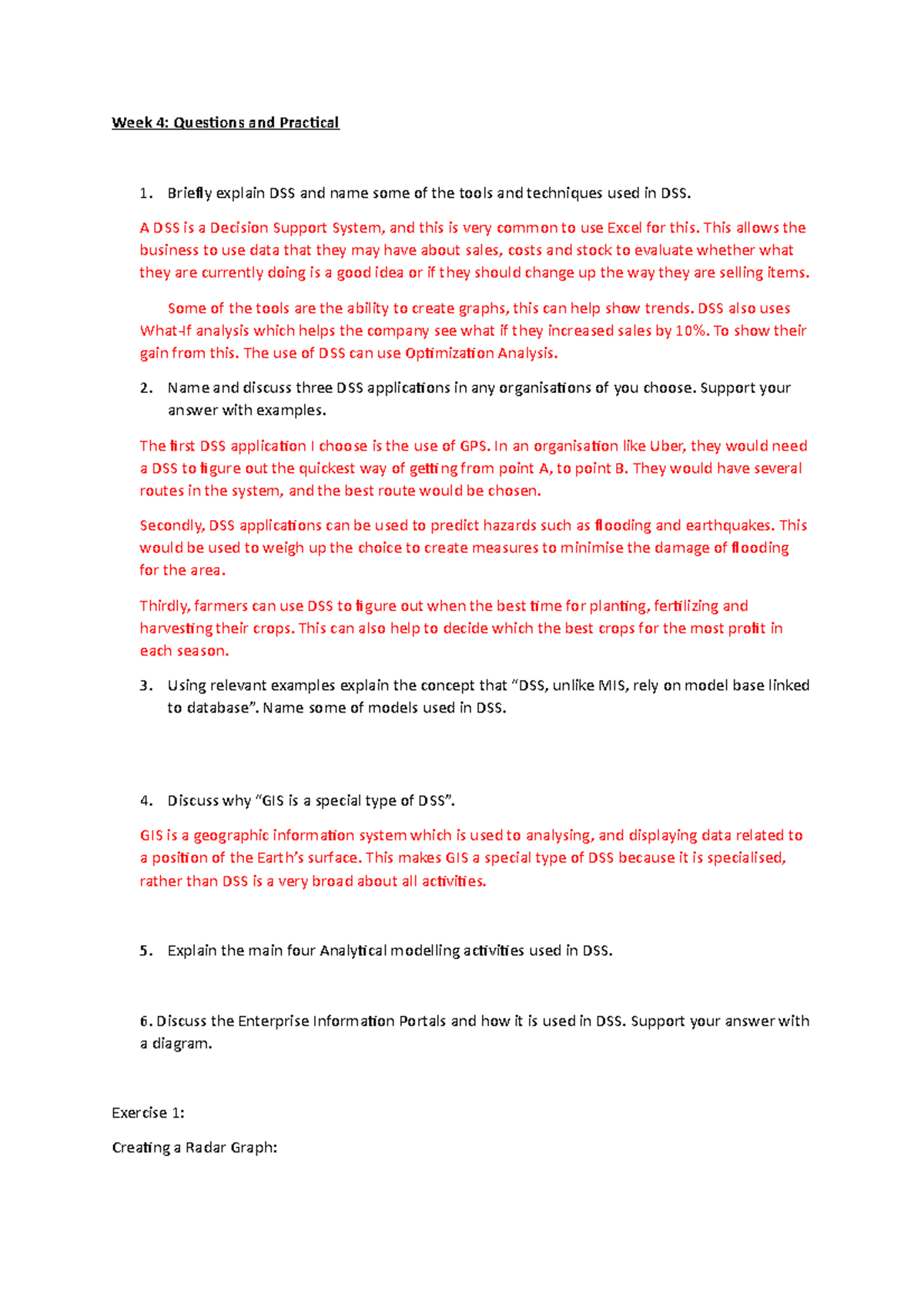 Week 4 Tutorial and Exercises - Week 4: Questions and Practical Briefly explain DSS and name ...
