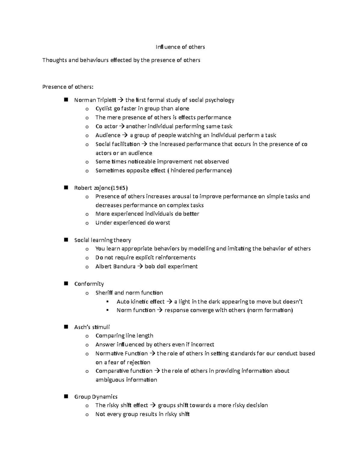 Influence of others - notes - Influence of others Thoughts and ...