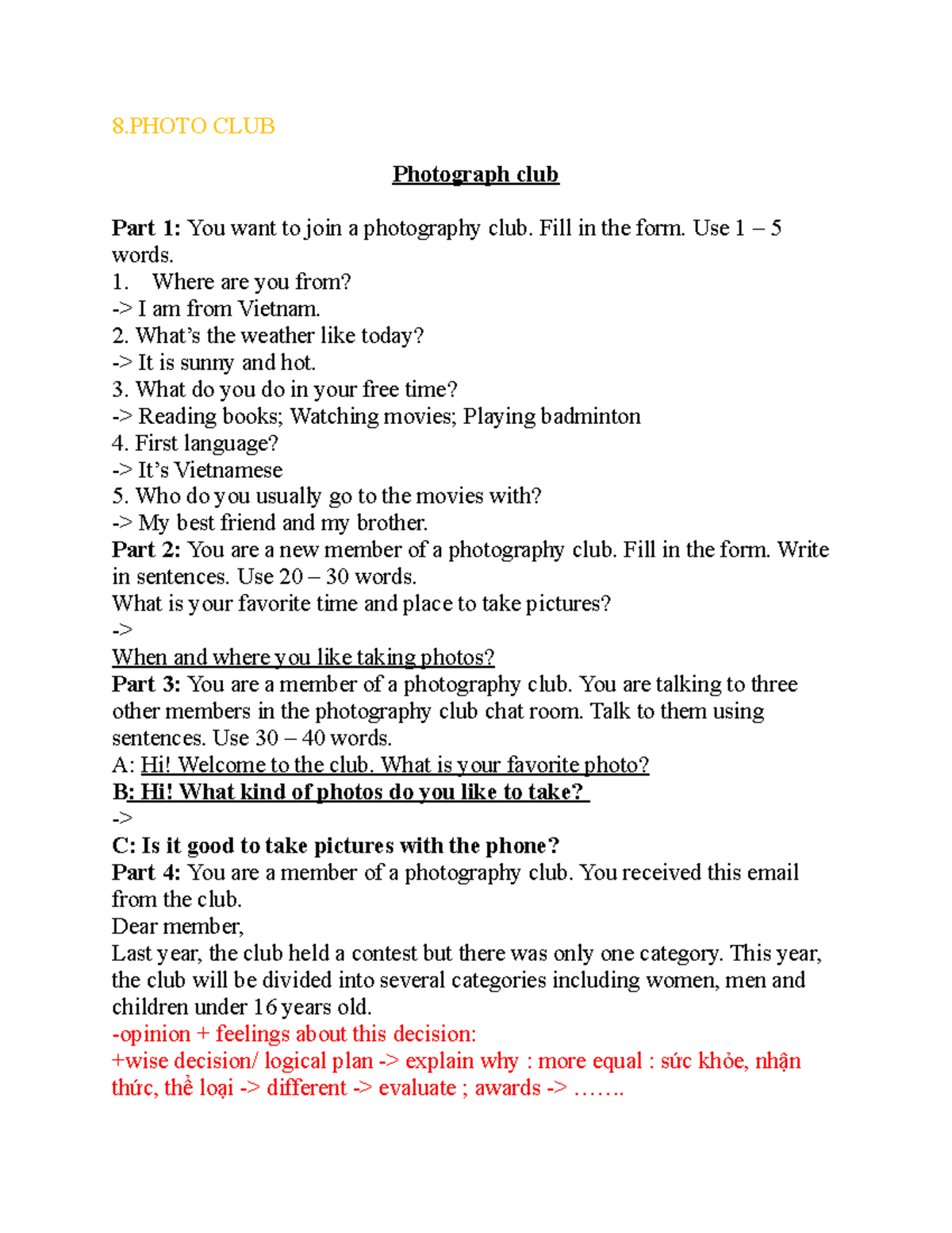 Wri-7-2 - hhh - 8 CLUB Photograph club Part 1: You want to join a ...