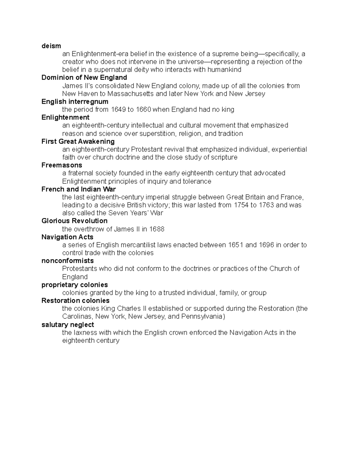 US History Chapter 4 Vocab - deism an Enlightenment-era belief in the ...