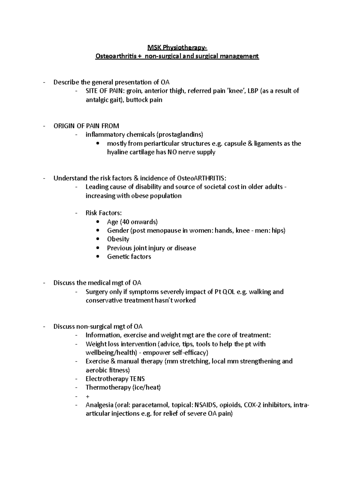 MSK Physiotherapy- Osteoarthritis + non-surgical and surgical ...