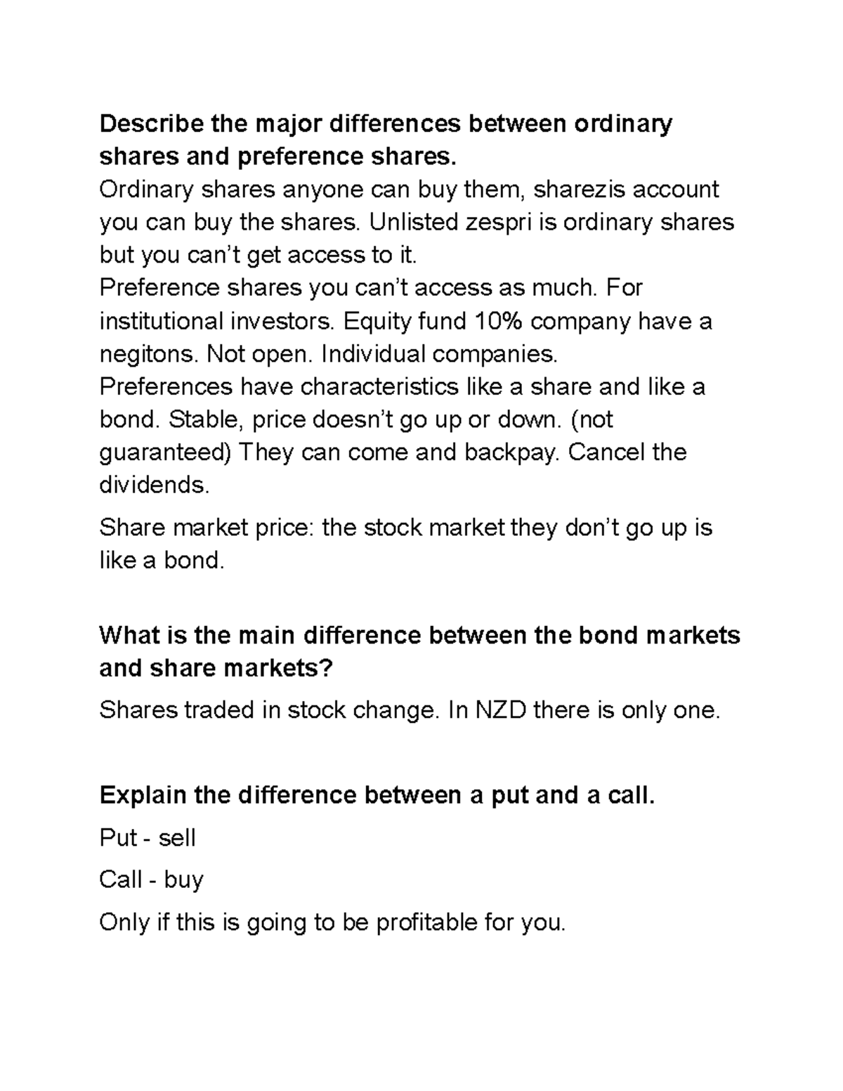 Finance Tutorial 3 - Describe the major differences between ordinary ...