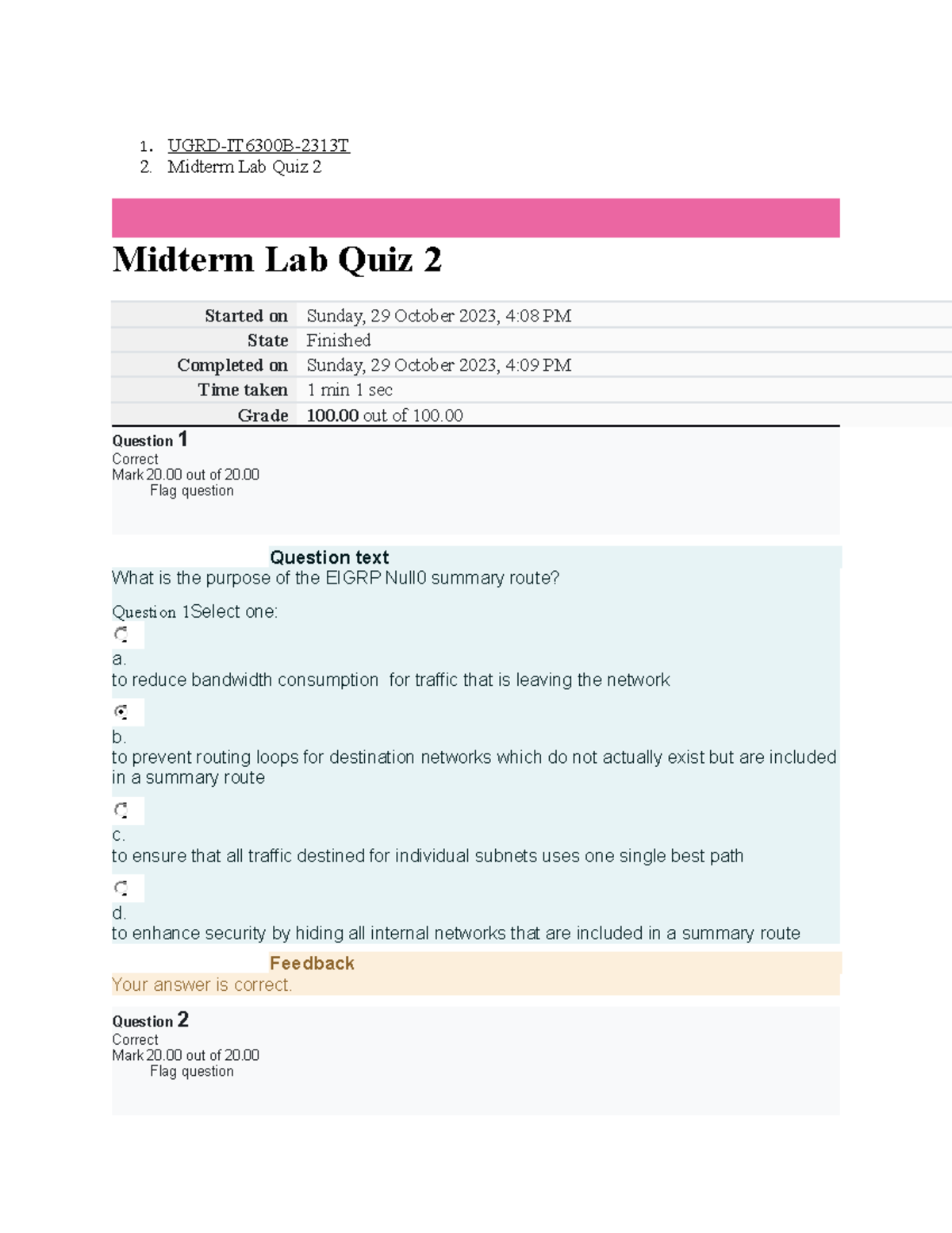 Ugrd It6300b Data Communications And Networking 3 Midterm Lab Quiz 2 1 Ugrd It6300b 2313t 2