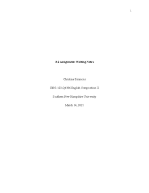 ENG 123 Module 2-2Writing Notes - ENG 123: 2-2 Writing Notes Anthony ...