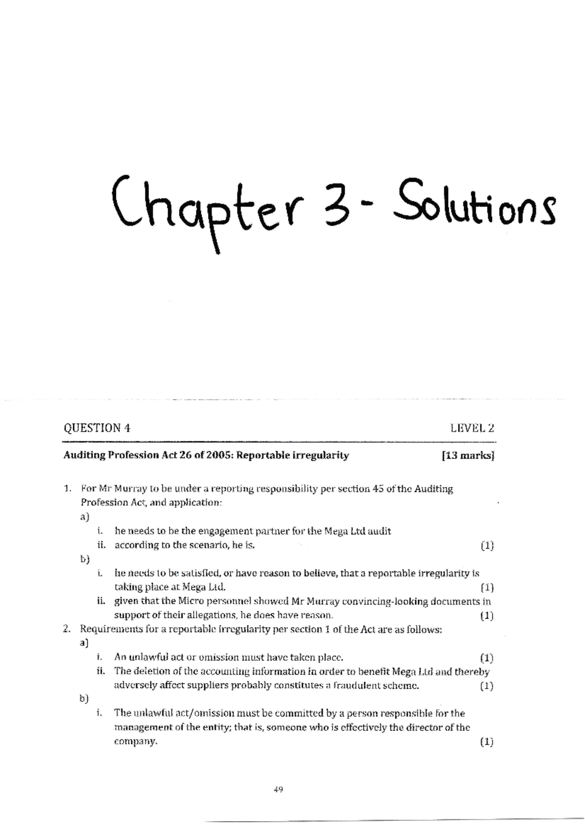 Chapter 3 Solutions - hqpt. ( 3- SotutionS ####### QUESTTON 4 TEVEL 2 Auditing Frofession Act26 ...