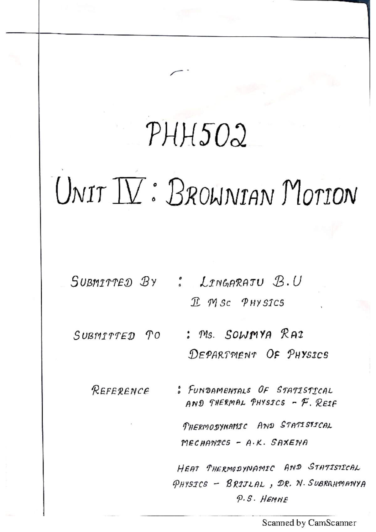 PHH502- unit 4- Brownian motion - Atomic, Nuclear and Particle Physics ...