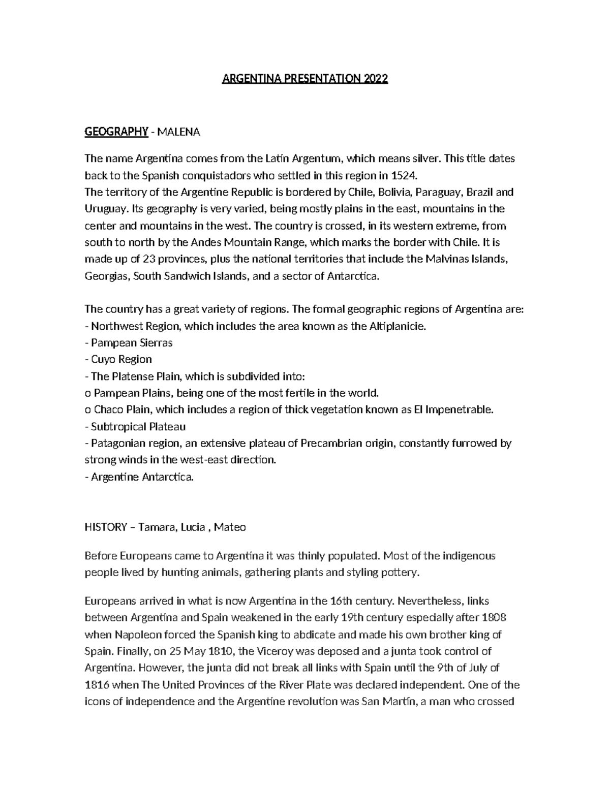 Argentina Presentation 2022 - ARGENTINA PRESENTATION 2022 GEOGRAPHY - MALENA The name Argentina ...