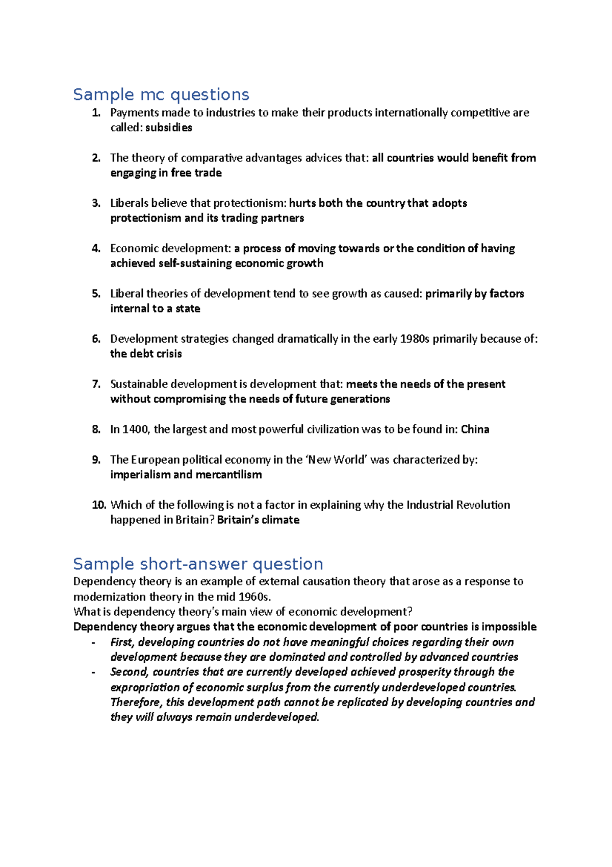 Sample exam answers - Sample mc questions 1. Payments made to ...