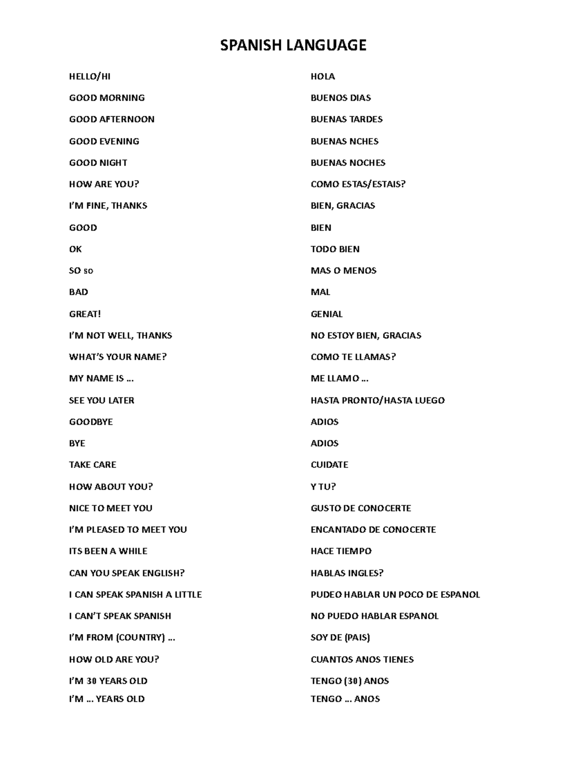 Spanish Language - Lecture notes 1 - HELLO/HI GOOD MORNING GOOD ...