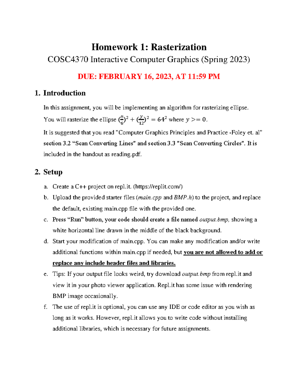 COSC4370 HW1 - Homework 1: Rasterization COSC4370 Interactive Computer Graphics (Spring 2023 ...
