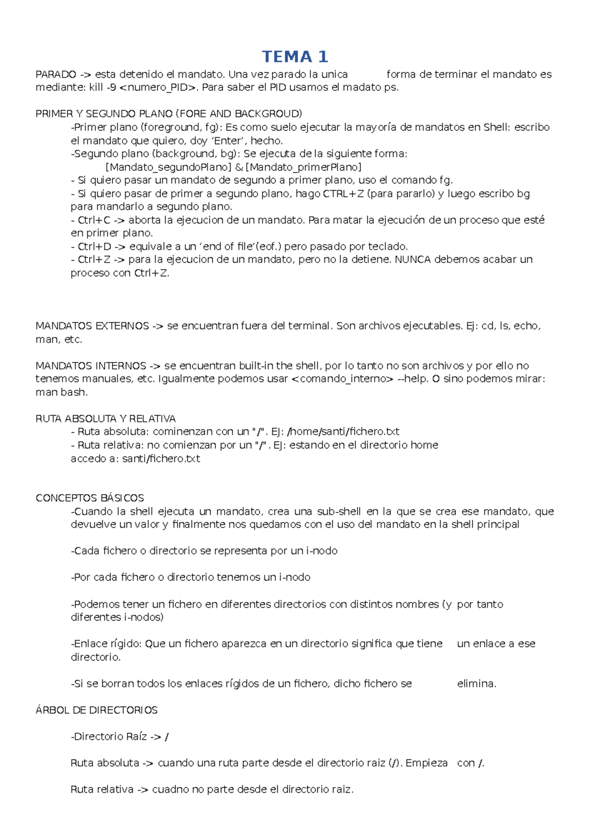 Apuntes TEMA 1 - Resumen de los mandatos usados en cada una de las ...