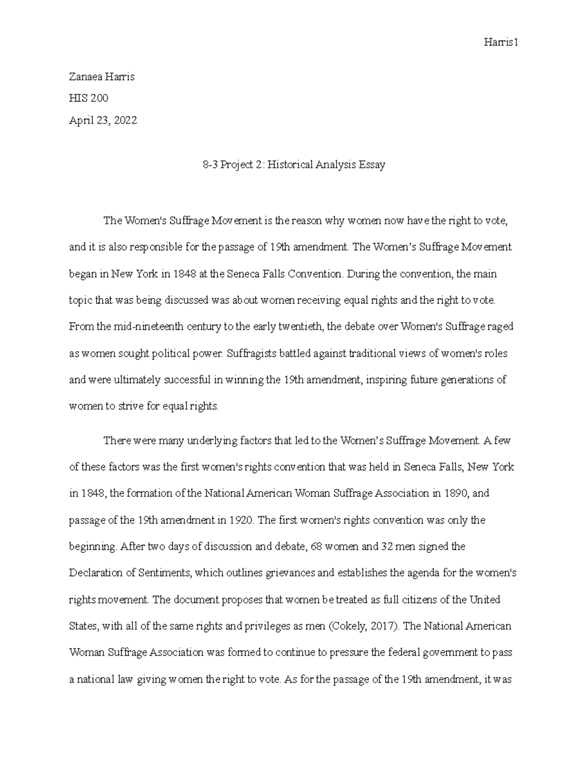 8-3 Project 2 Historical Analysis Essay - Zanaea Harris HIS 200 April ...