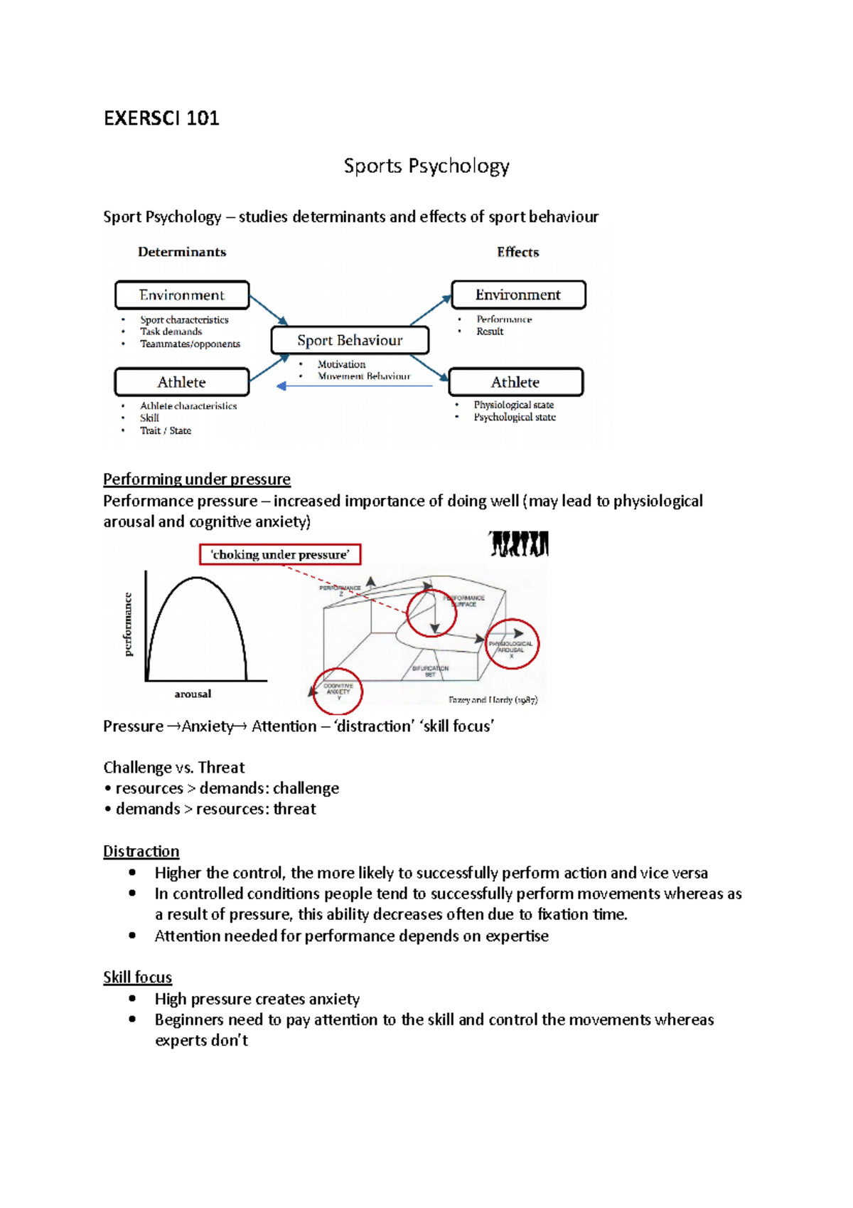 Sports Psychology -Study notes - EXERSCI 101 Sports Psychology Sport ...