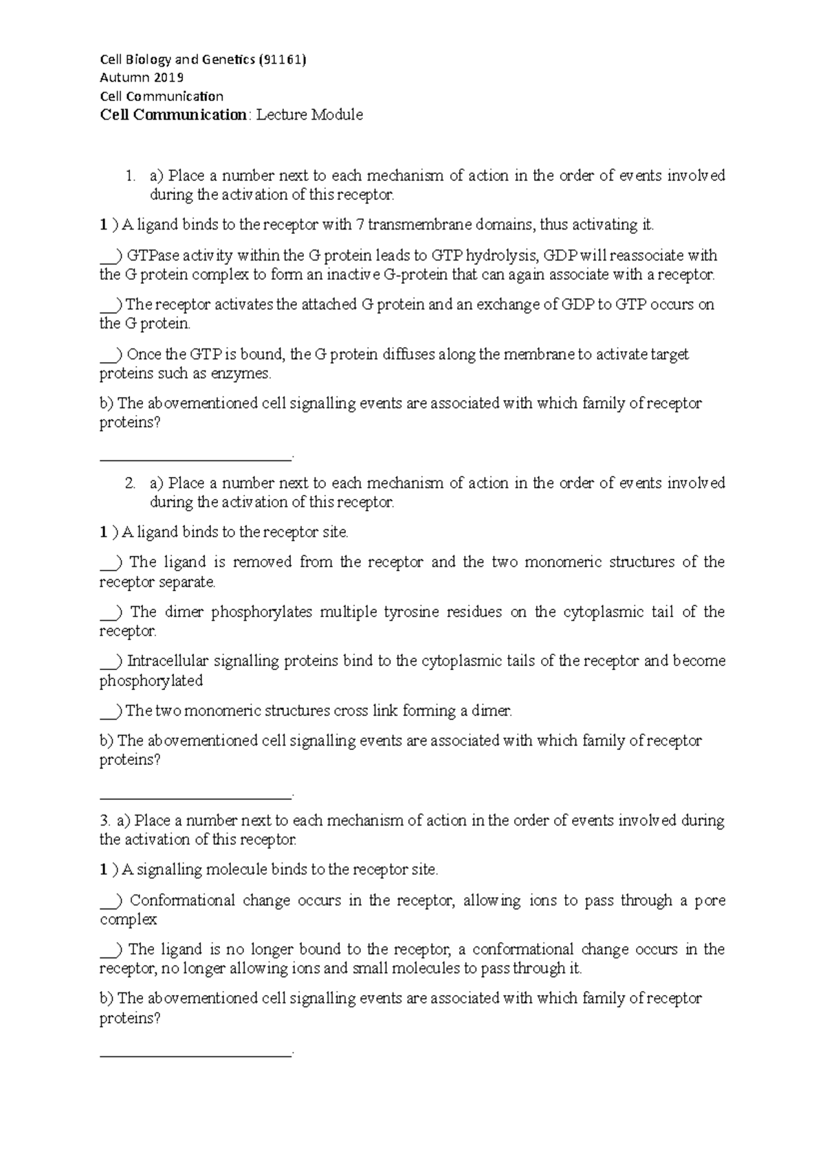 Cell Communication practical questions - Cell Biology and Genetics ...